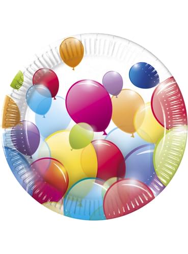 Set of 8 Colourful Balloons plates for parties and birthdays | Funidelia