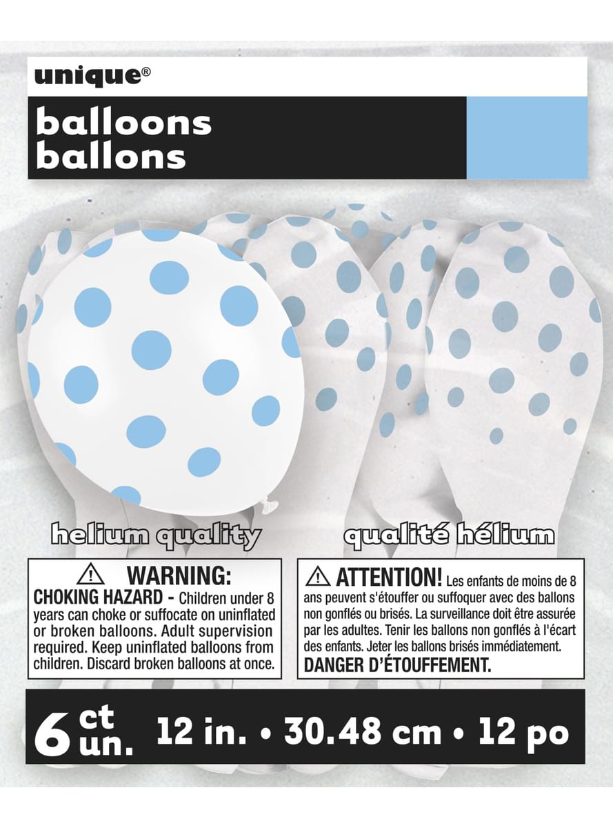 6 white balloons with blue spots (30 cm). Express delivery | Funidelia