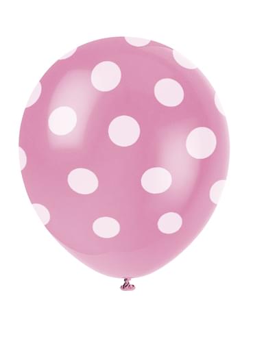 6 balões cor-de-rosa com pintas brancas (30 cm). Entrega 24h | Funidelia