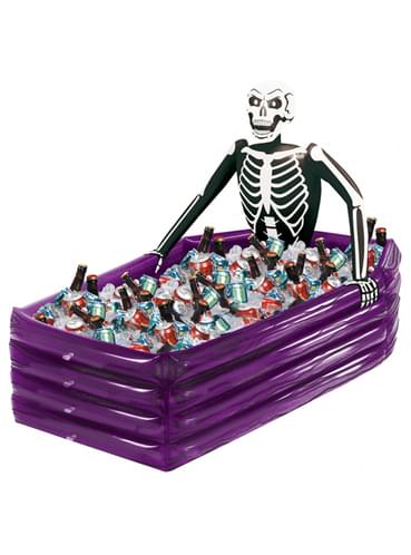 Inflatable coffin for drinks with evil skeleton