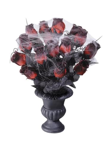 Vase with red roses and spider web | Funidelia