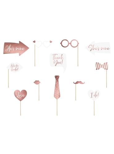 12 Kiss the Bride Photo Booth Props, Rose Gold | Funidelia