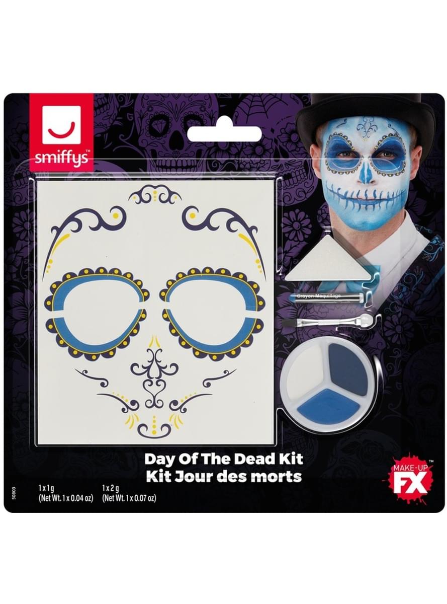 Mexican Catrina Makeup Kit for Men in Blue | Funidelia