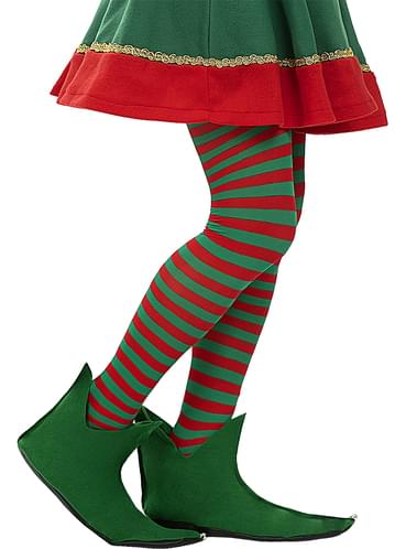 Red and Green Striped Elf Tights for Women | Funidelia