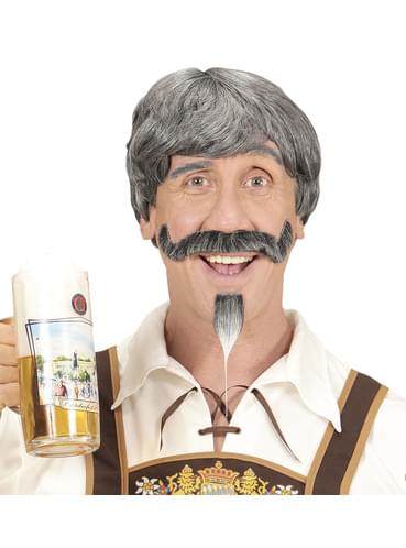 Peruca com bigode e pera grisalho para homem. Entrega 24h | Funidelia